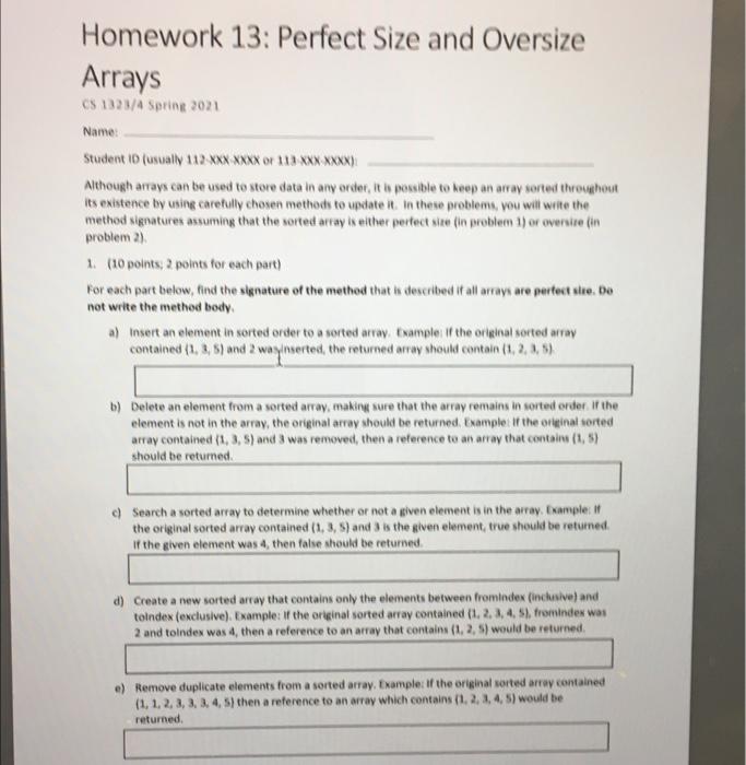 Solved Homework 13: Perfect Size and Oversize Arrays CS | Chegg.com