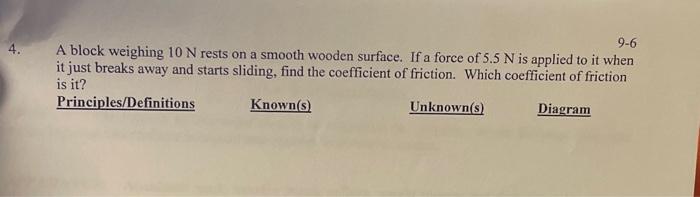 [Solved]: 96 A block weighing 10N rests on a smooth wooden