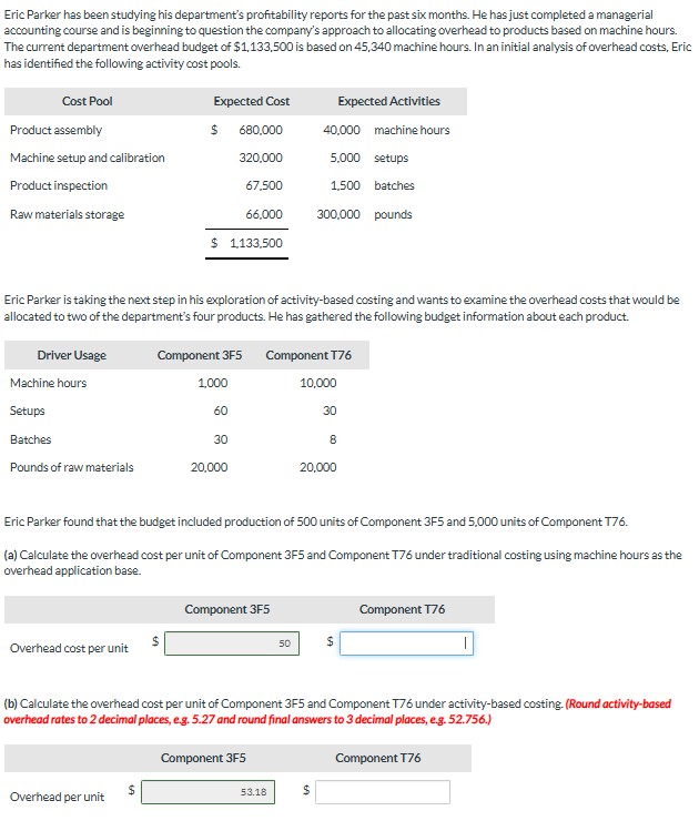 Solved (a) ﻿Calculate the overhead cost per unit of | Chegg.com