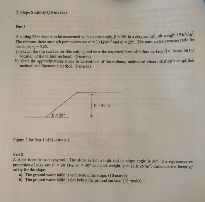 Solved 3. Slope Stability (30 marks) Part 1 A cutting 20m | Chegg.com Solved 3. Slope Stability (30 marks) Part 1 A cutting 20m | Chegg.com