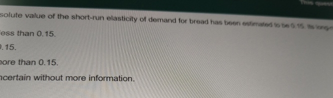 Solved solute value of the short-run elasticity of demand | Chegg.com