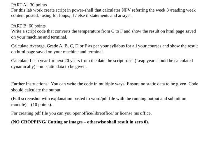 Part A: 30 Points For This Lab Work Create Script In 