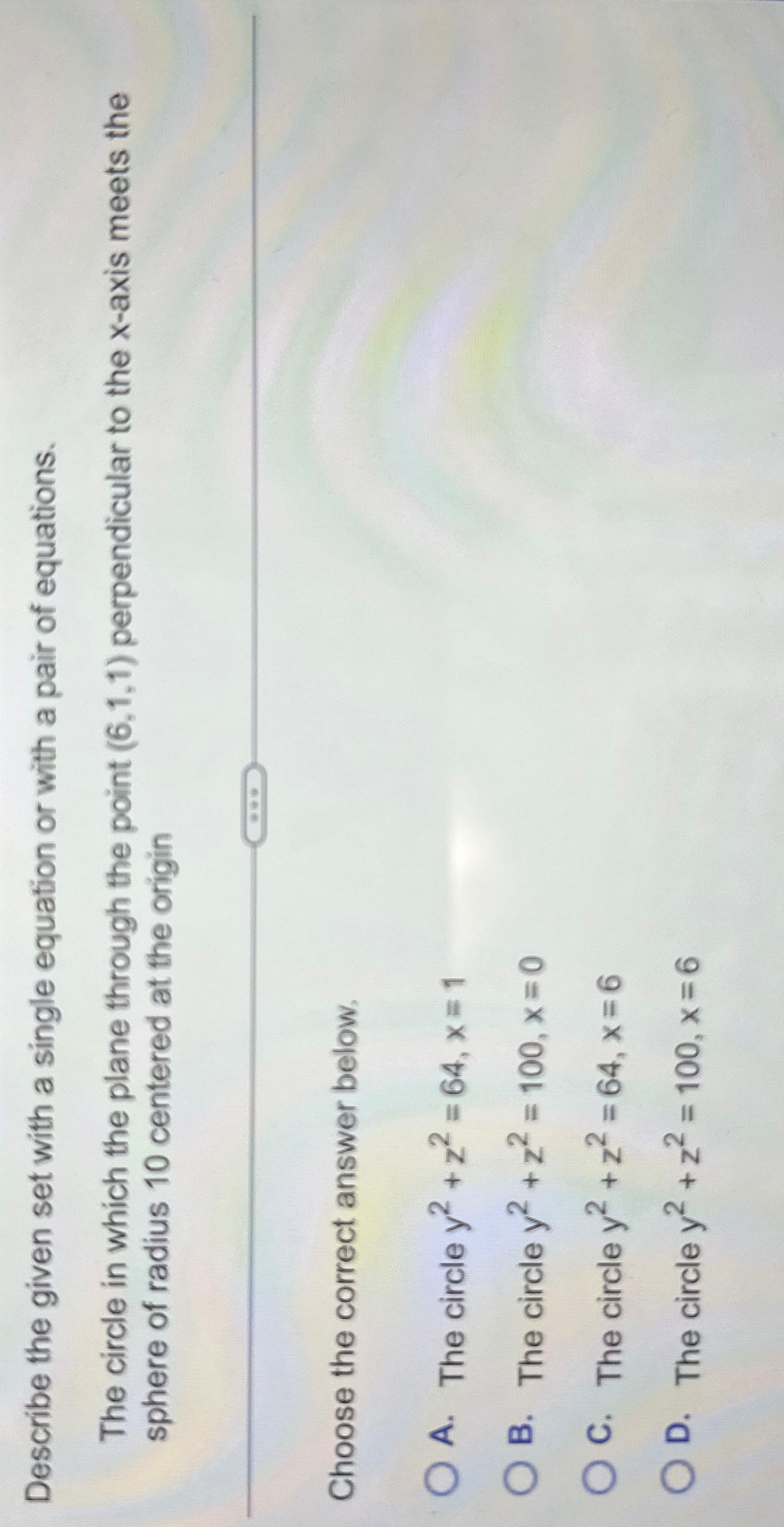 Solved Describe the given set with a single equation or with | Chegg.com