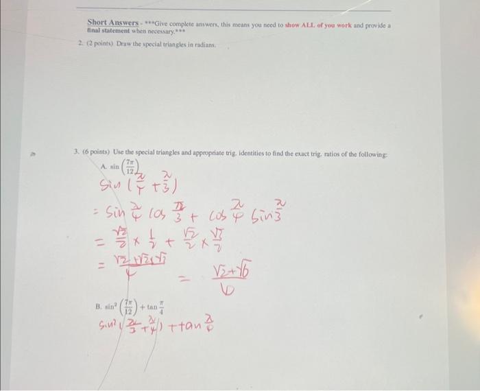 Solved Short Answers - ***Give complete answers, this means | Chegg.com