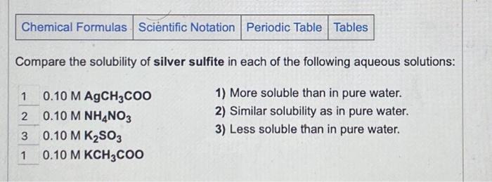 Solved Compare the solubility of silver sulfite in each of | Chegg.com