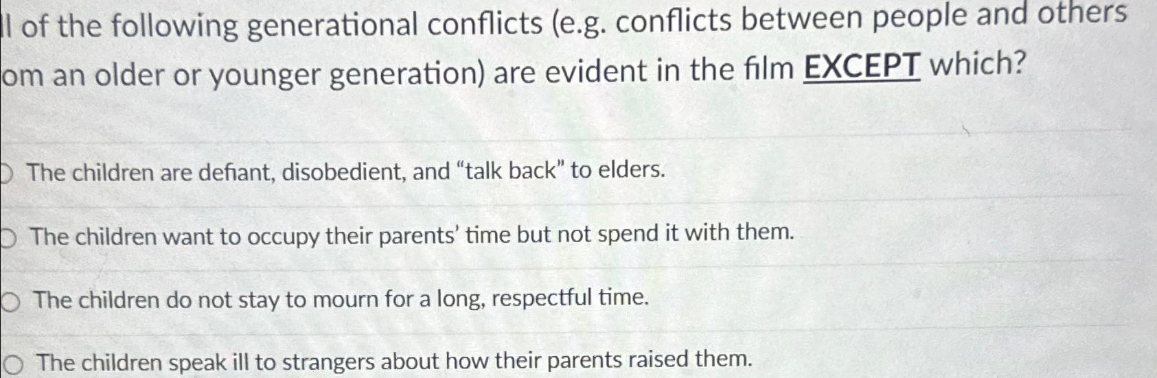 Solved I of the following generational conflicts (e.g. | Chegg.com