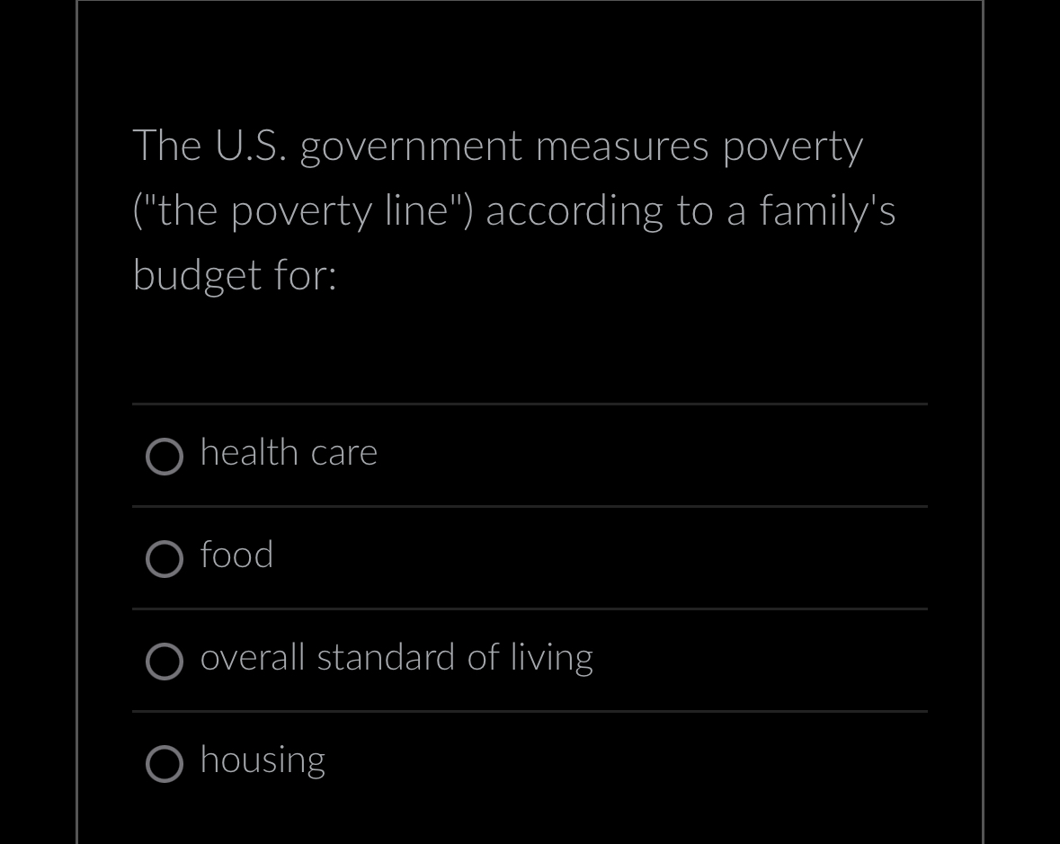 Solved The U.S. ﻿government measures poverty ("the poverty | Chegg.com