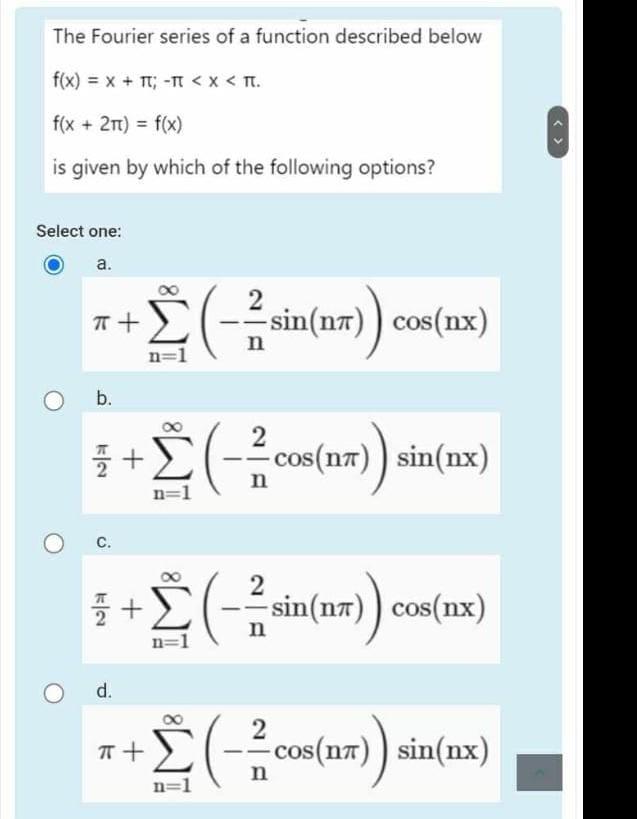 The Fourier series of a function described below | Chegg.com