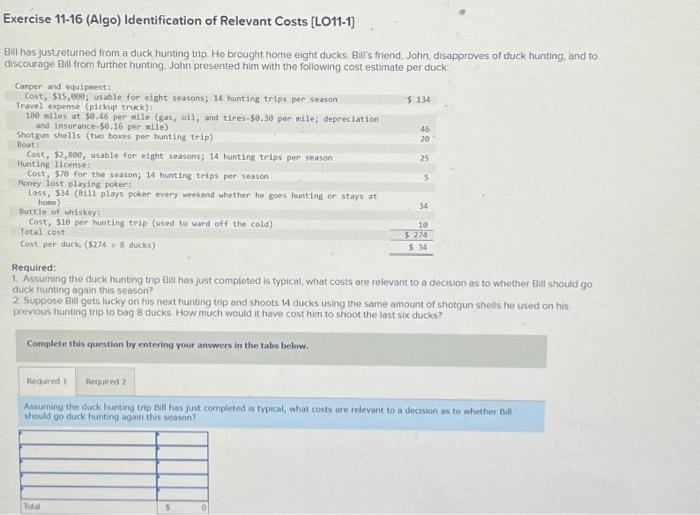 Solved 5. Exercise 11-16 (Algo) Identification of Relevant | Chegg.com