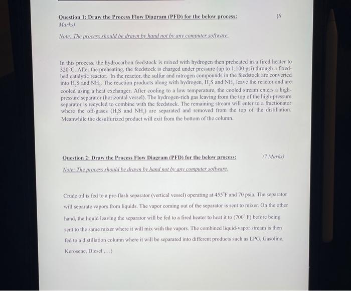 Solved Question 1: Draw the Process Flow Diagram (PFD) for | Chegg.com