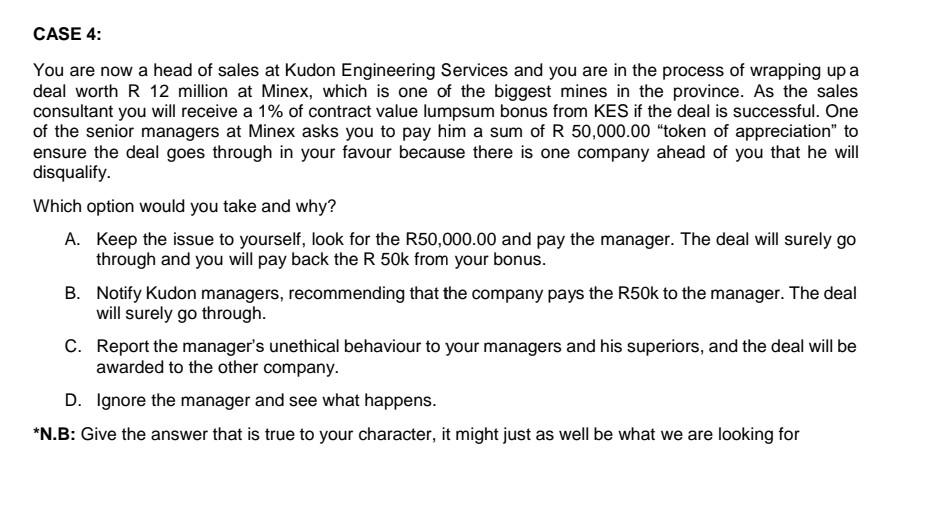 Solved CASE 4: You are now a head of sales at Kudon | Chegg.com