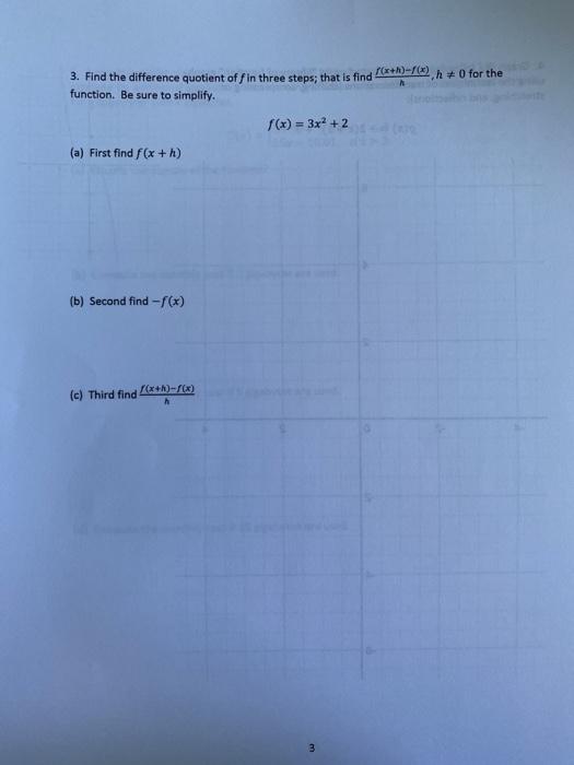 Solved 3. Find the difference quotient of fin three steps; | Chegg.com