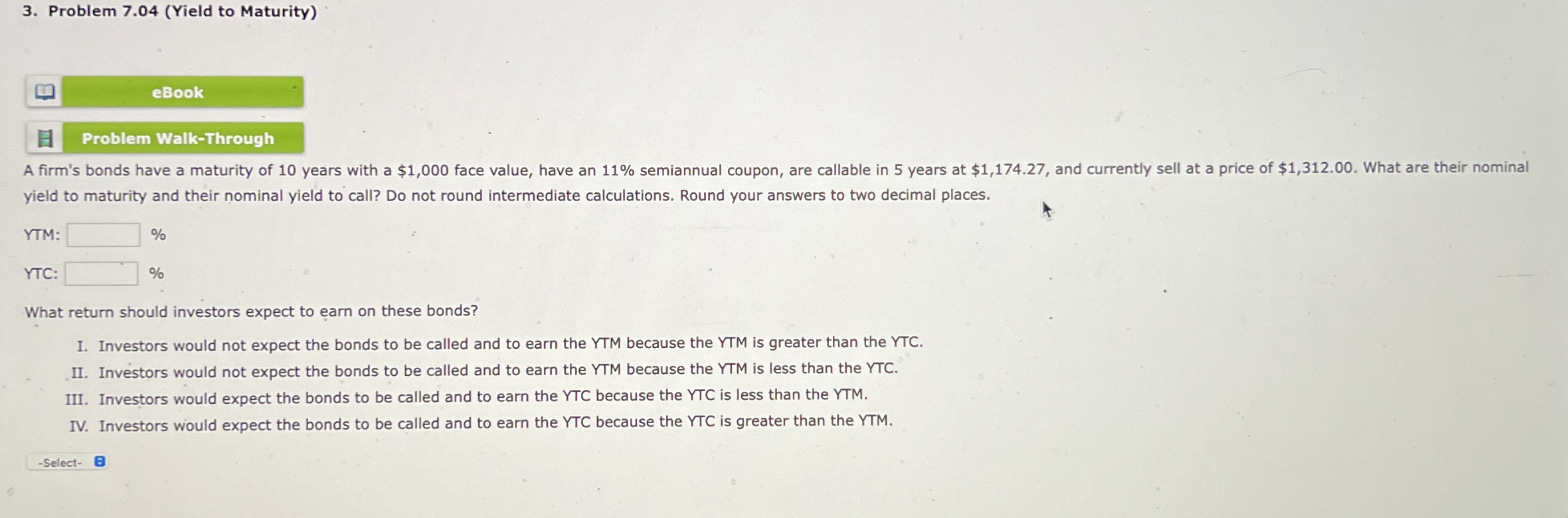 Solved Problem 7.04 (Yield to Maturity)eBookProblem | Chegg.com