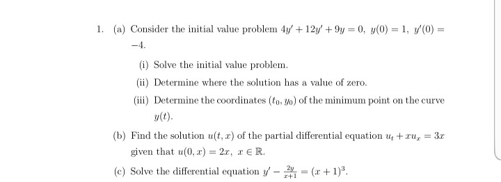 Solved 1. (a) Consider the initial value problem 4y +12y' | Chegg.com