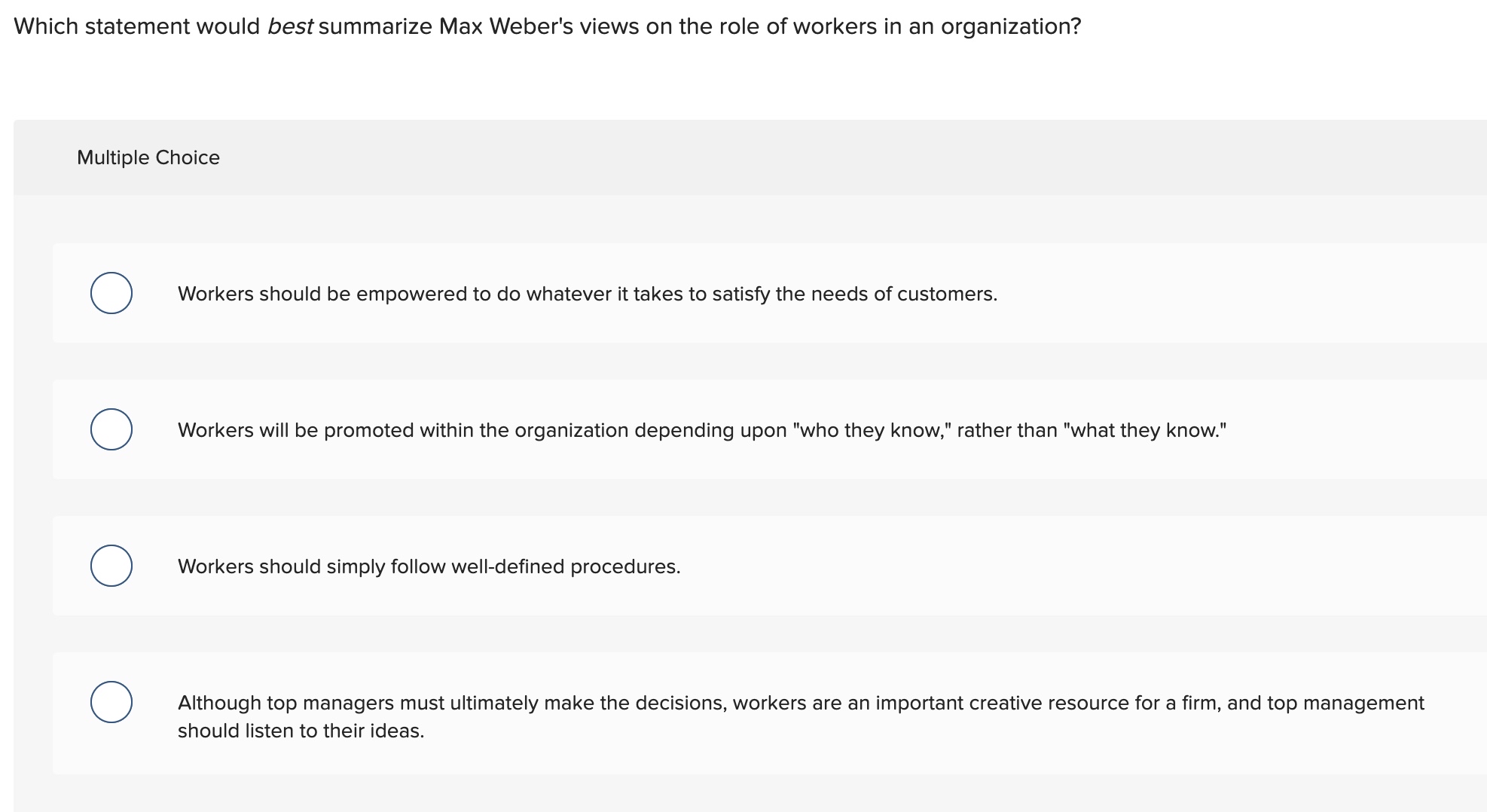 Solved Which statement would best summarize Max Weber's | Chegg.com