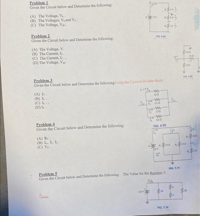 Solved Problem 1 Given the Circuit below and Determine the | Chegg.com