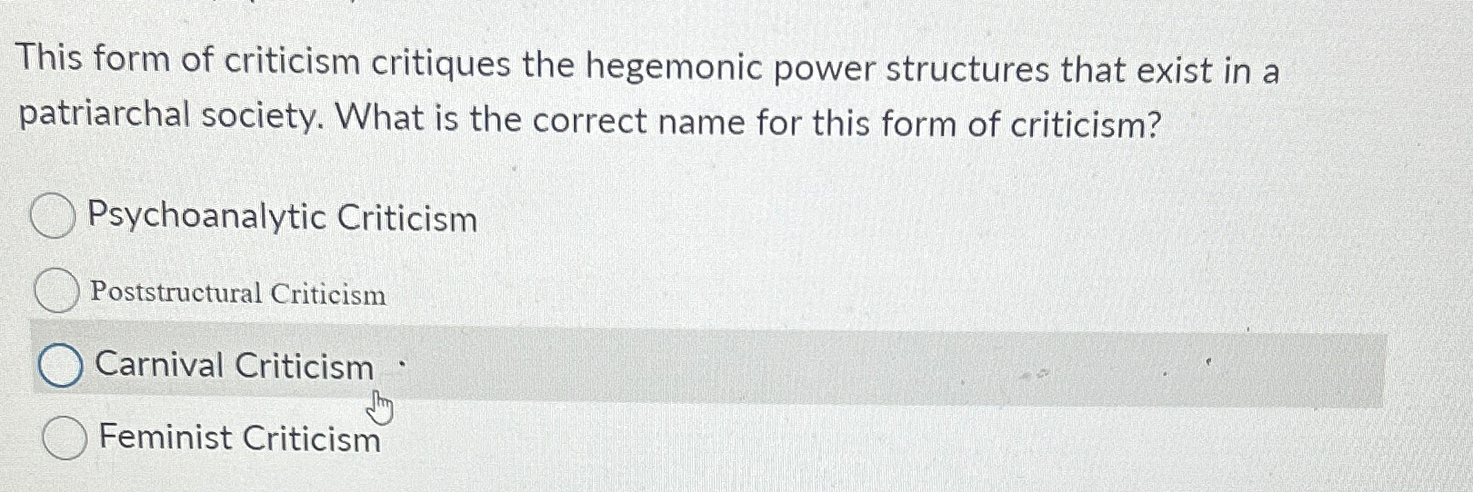 Solved This form of criticism critiques the hegemonic power | Chegg.com