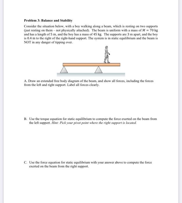 Solved Problem 3: Balance and Stability Consider the | Chegg.com
