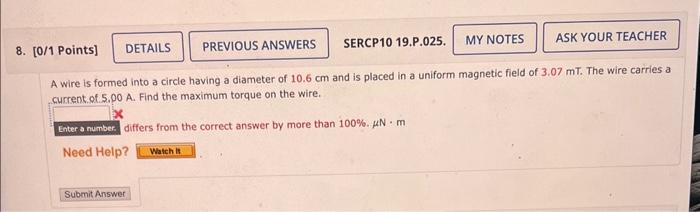 Solved A wire is formed into a circle having a diameter of | Chegg.com