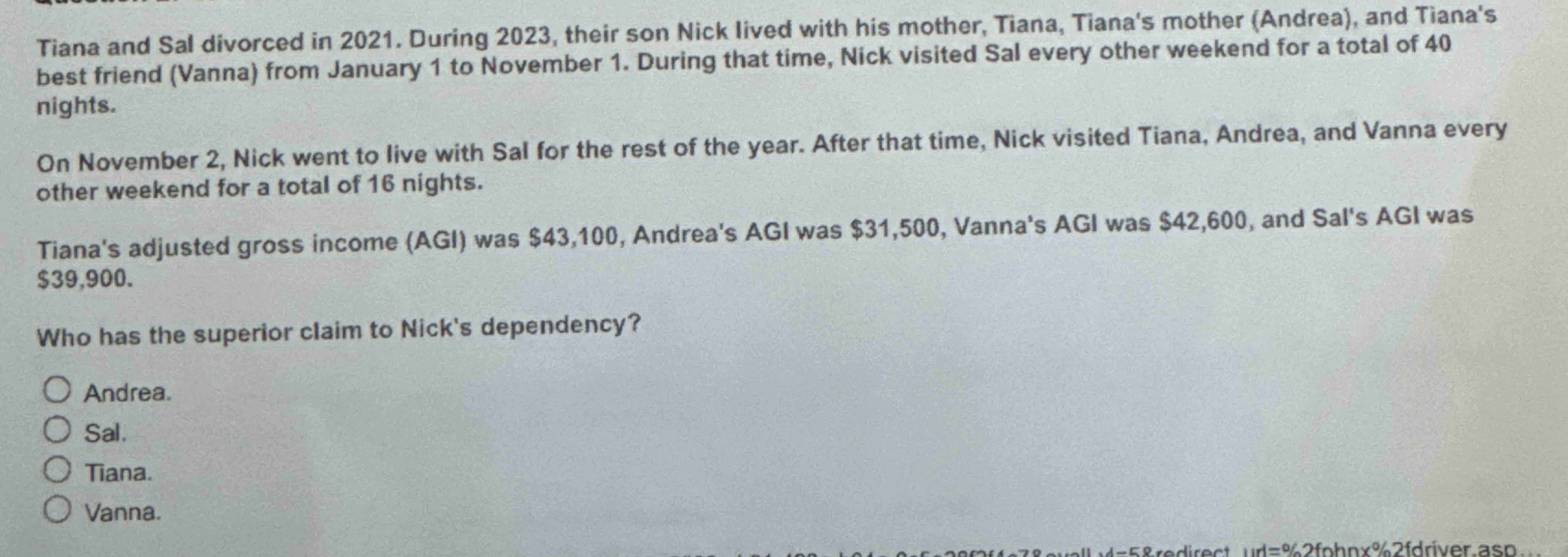 Solved Tiana and Sal divorced in 2021. ﻿During 2023, ﻿their | Chegg.com