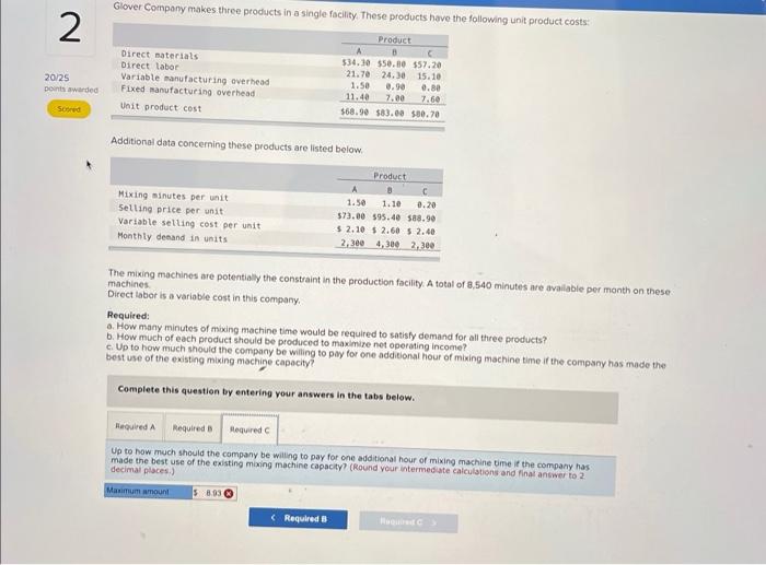 Solved Glover Company makes three products in a single | Chegg.com
