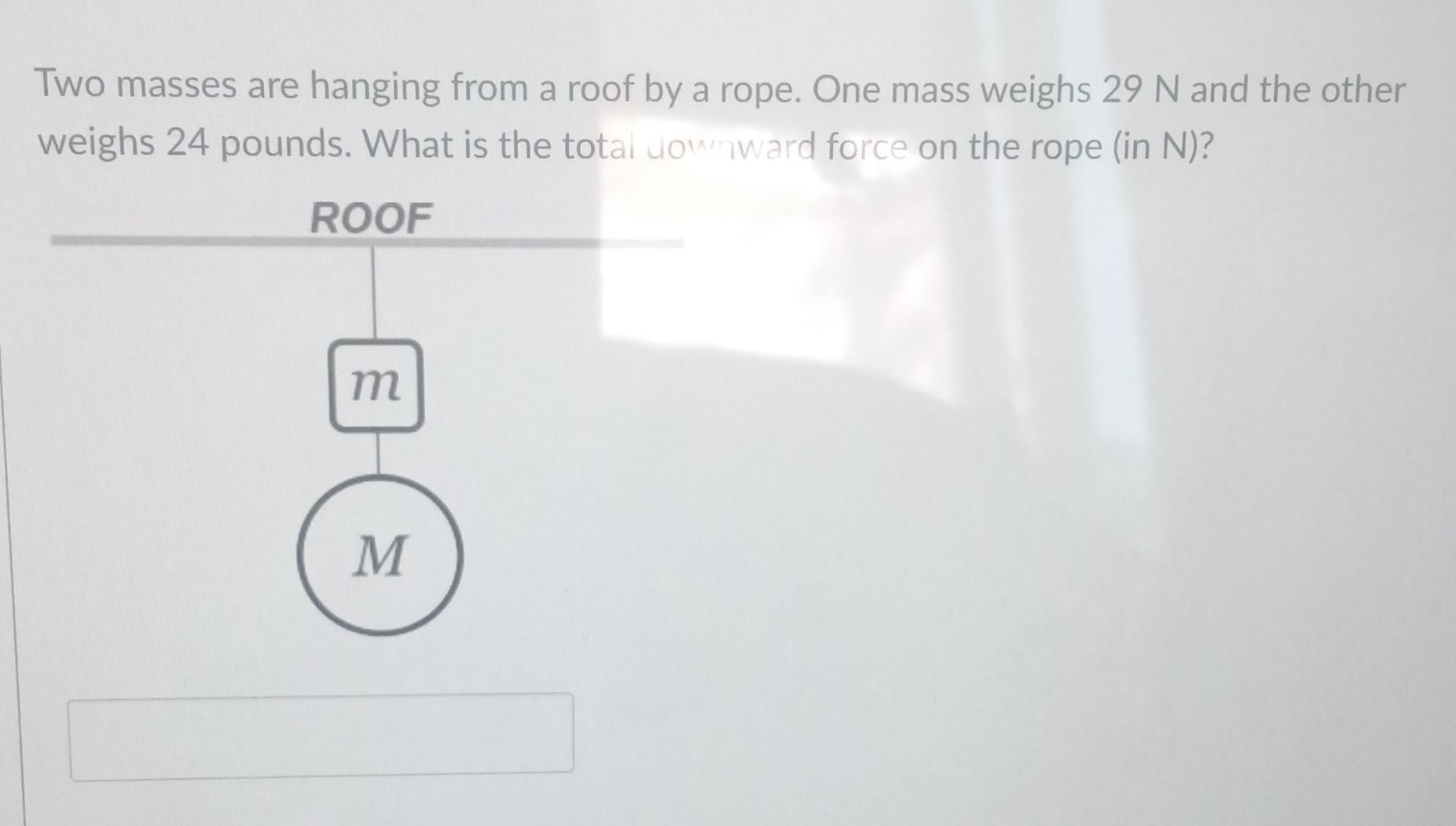 Solved Two masses are hanging from a roof by a rope. One | Chegg.com