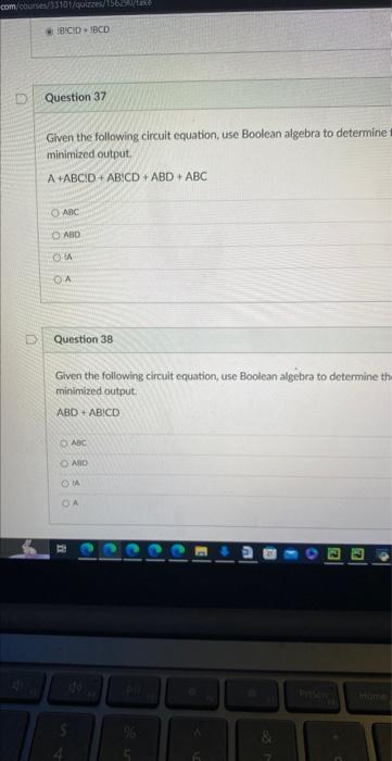 Solved Given the following circuit equation, use Boolean | Chegg.com
