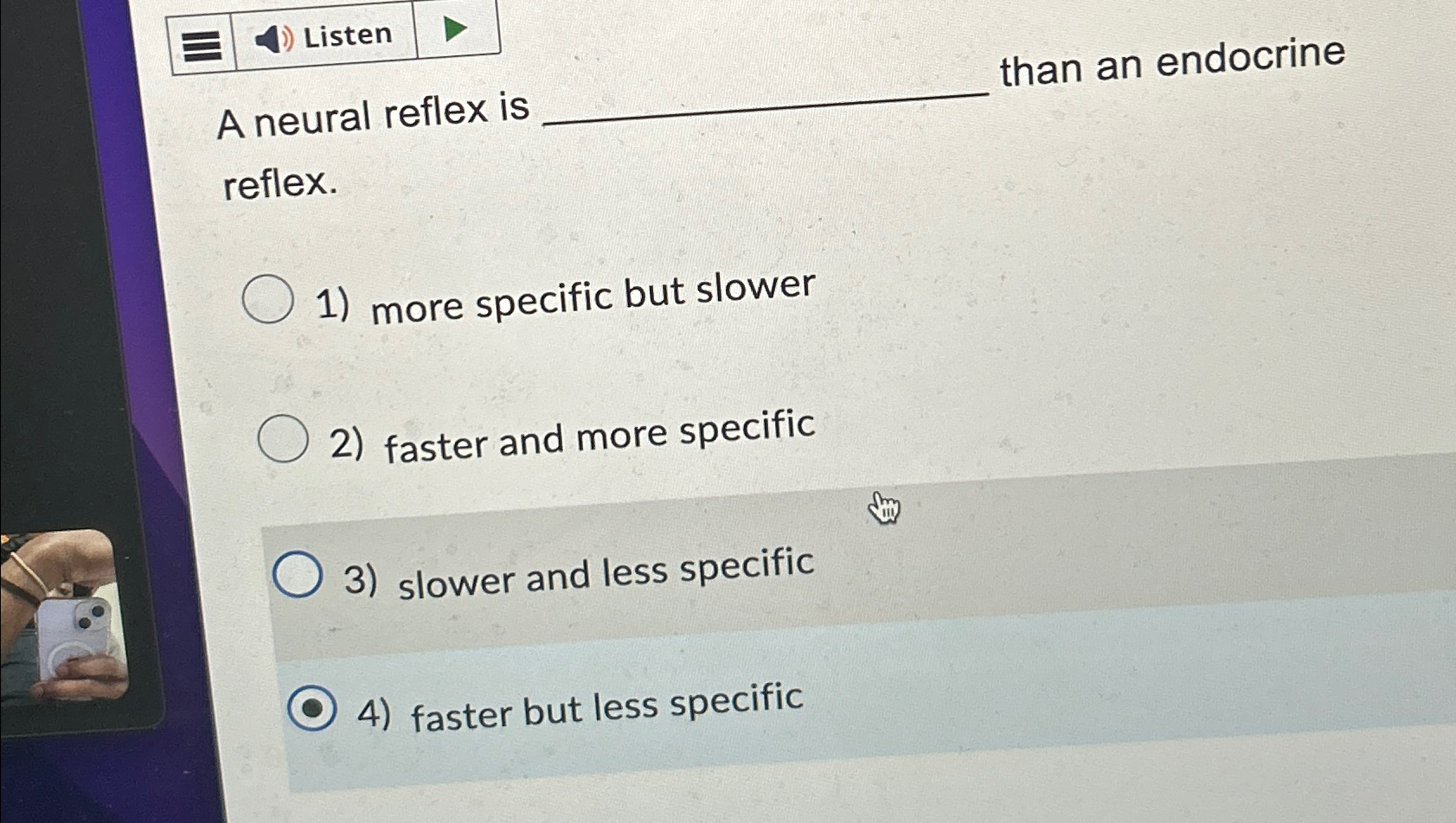Solved ListenA neural reflex is than an endocrine | Chegg.com