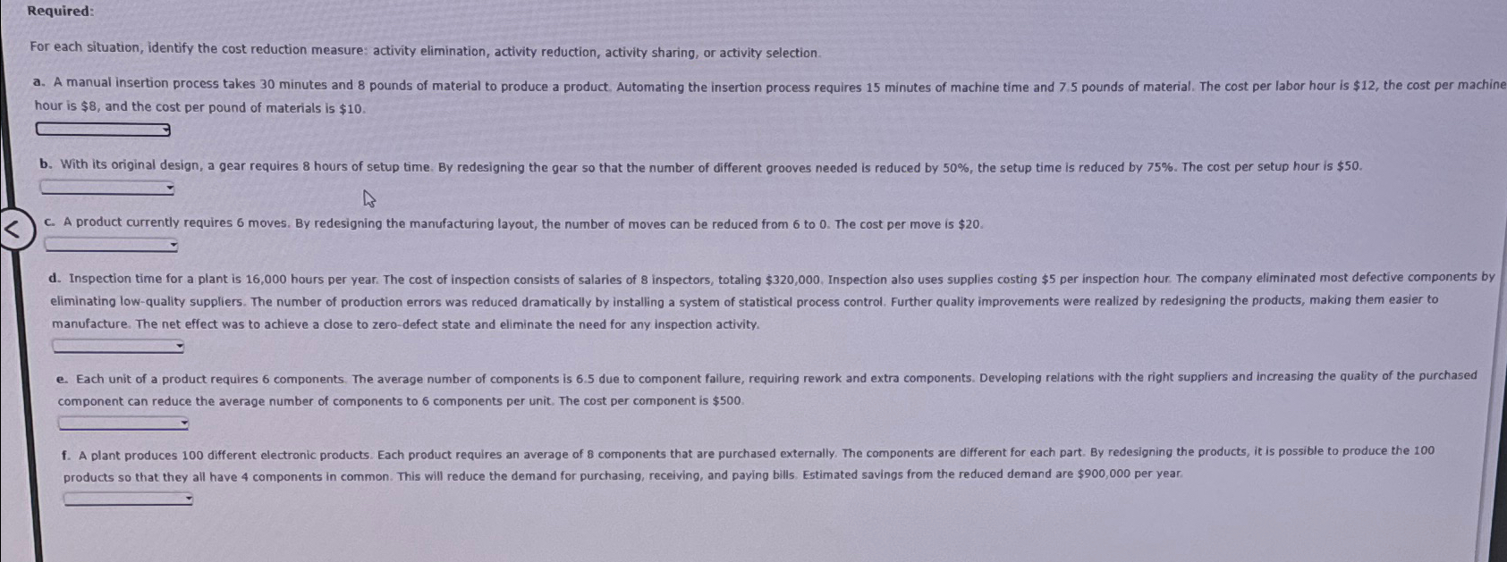 Solved Required:For each situation, identify the cost | Chegg.com