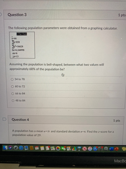 Solved Question 3 1 pts The following population parameters | Chegg.com