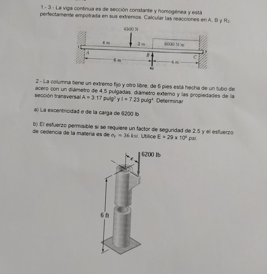 Solved 1.- 3.- ﻿La viga continua es de sección constante y | Chegg.com