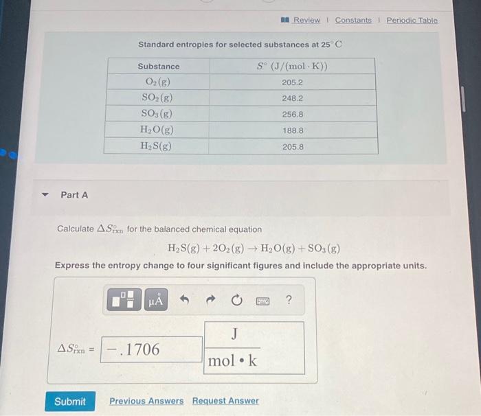 Solved A Review Constants Periodic Table Standard entropies | Chegg.com