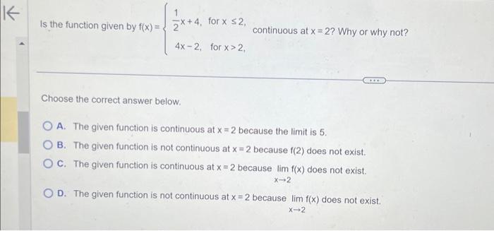 Solved Is the function given by f(x)={21x+4,4x−2, for x≤2, | Chegg.com