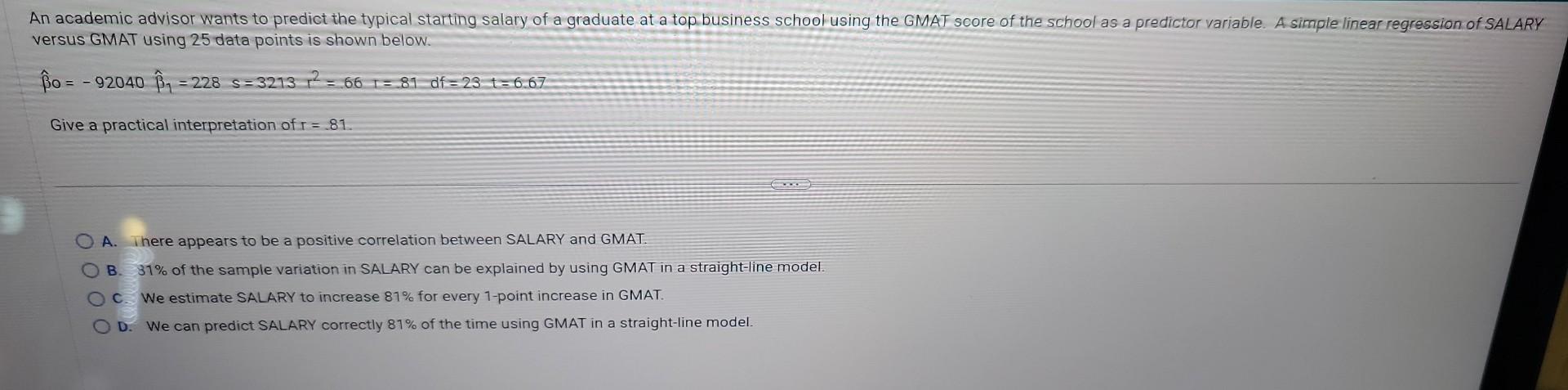 Solved versus GMAT using 25 data points is shown below. | Chegg.com