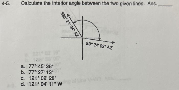 [Solved]: Calculate the interior angle between the two give
