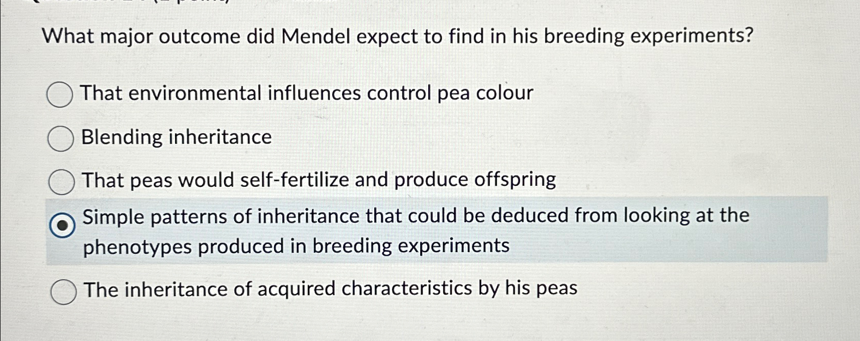 Solved What major outcome did Mendel expect to find in his | Chegg.com
