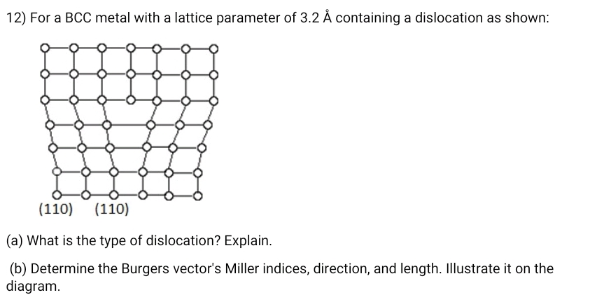 Solved For a BCC metal with a lattice parameter of 3.2Å | Chegg.com
