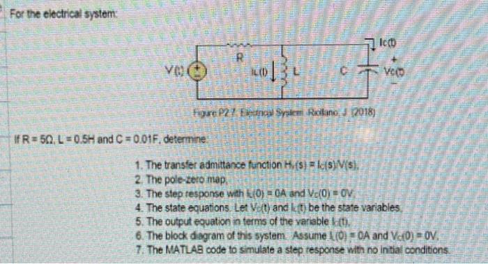 Solved For the electrical system: muutami IfR=50, L=0.5H and | Chegg.com