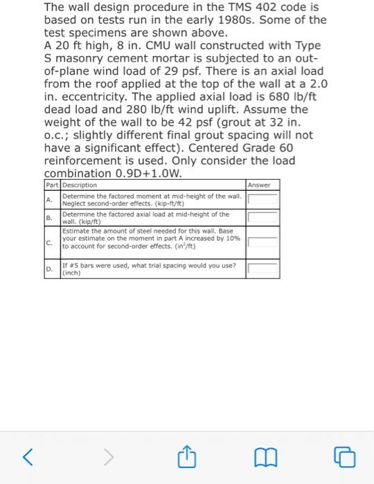 Solved The wall design procedure in the TMS 402 code is | Chegg.com