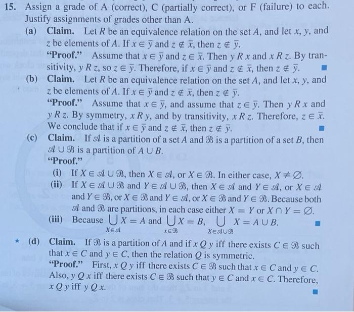 Solved Assign a grade of A (correct), C (partially correct), | Chegg.com