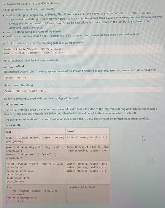 Solved Implement the class Plinkle as defined below. | Chegg.com