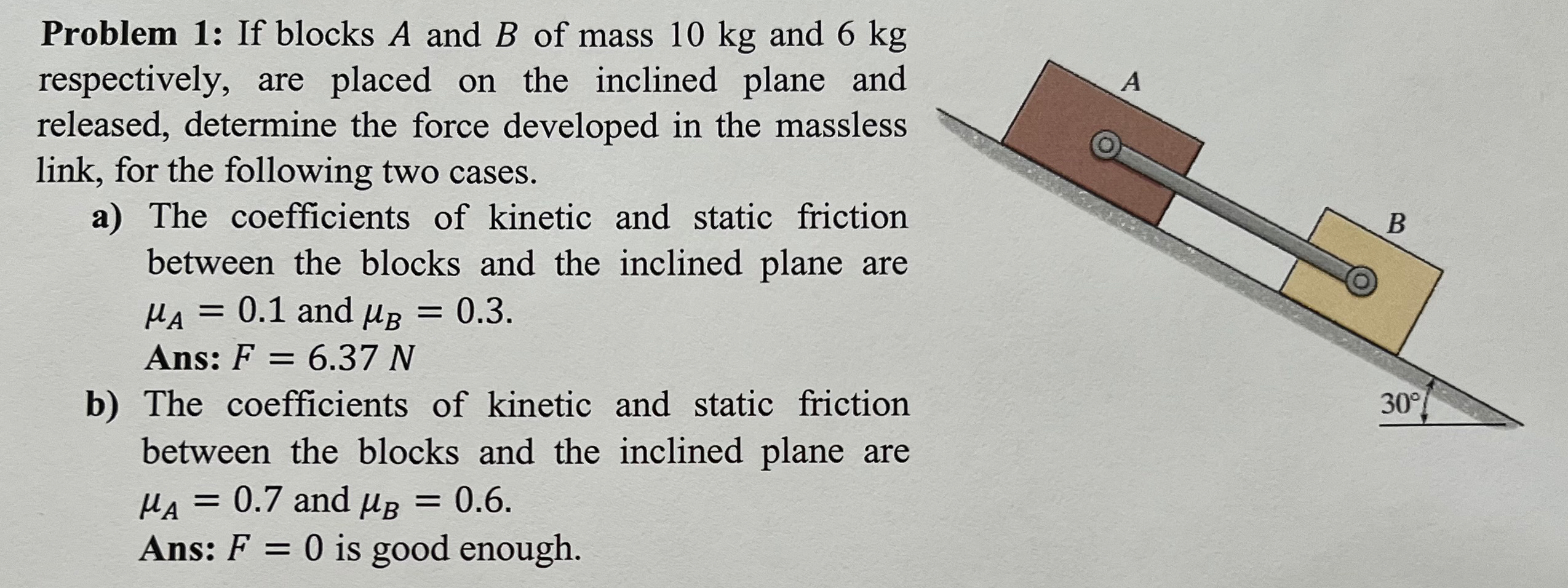 Solved Problem 1: If blocks A and B ﻿of mass 10kg ﻿and 6kg | Chegg.com