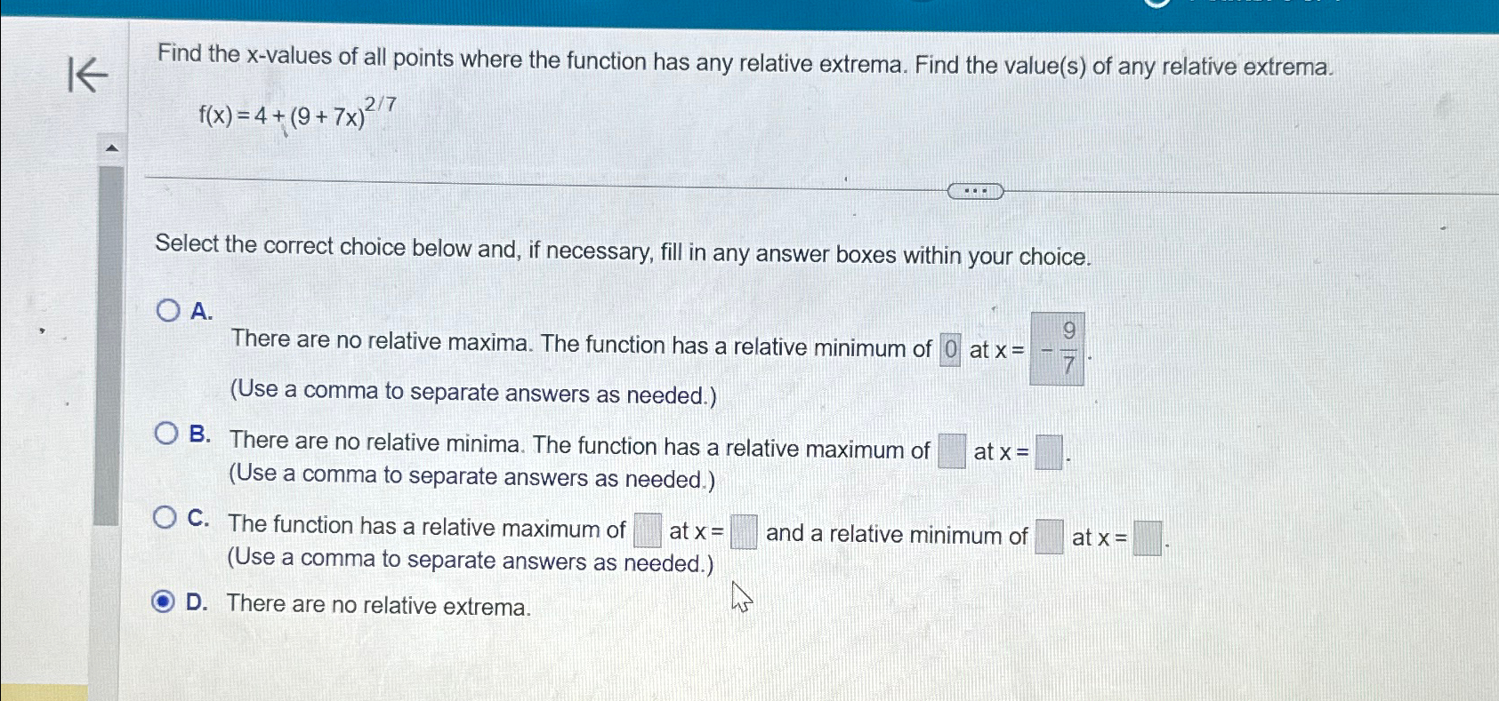 Solved Find the x-values of all points where the function | Chegg.com