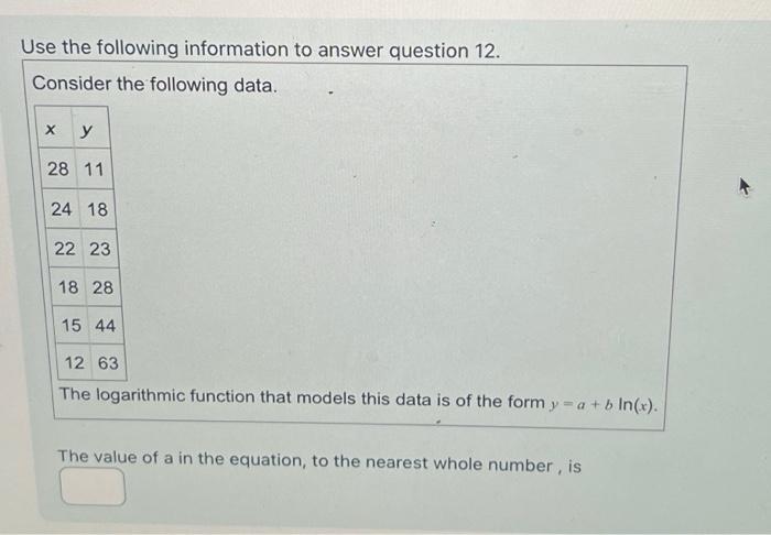 Solved Use the following information to answer question 12. | Chegg.com