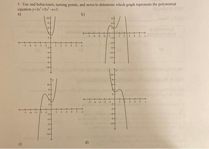 Solved 5. Use end behaviours, tuming points, and zeros to | Chegg.com