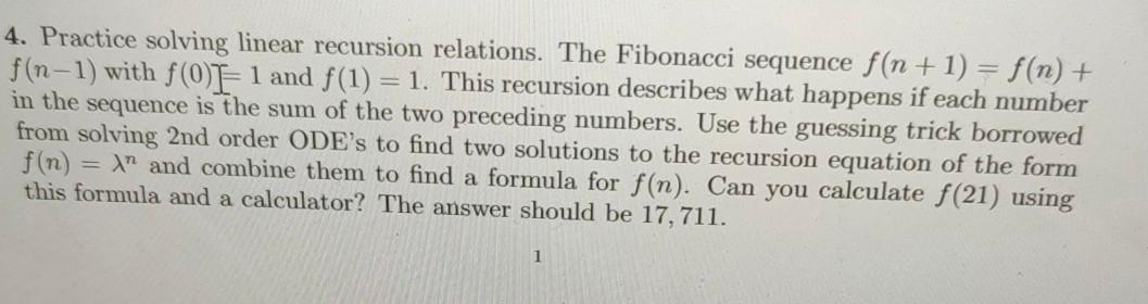 Solved 4. Practice solving linear recursion relations. The | Chegg.com