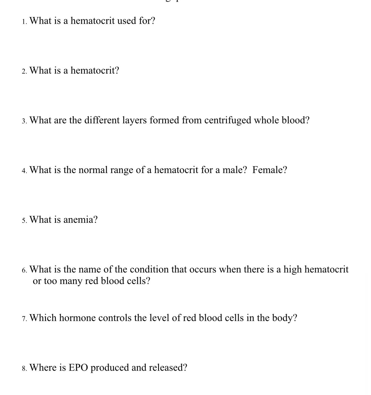 Solved What is a hematocrit used for?What is a | Chegg.com
