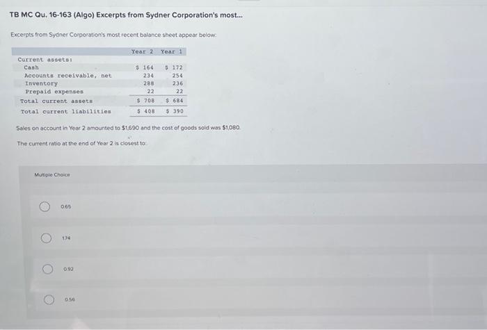 Solved TB MC Qu. 16-163 (Algo) Excerpts from Sydner | Chegg.com
