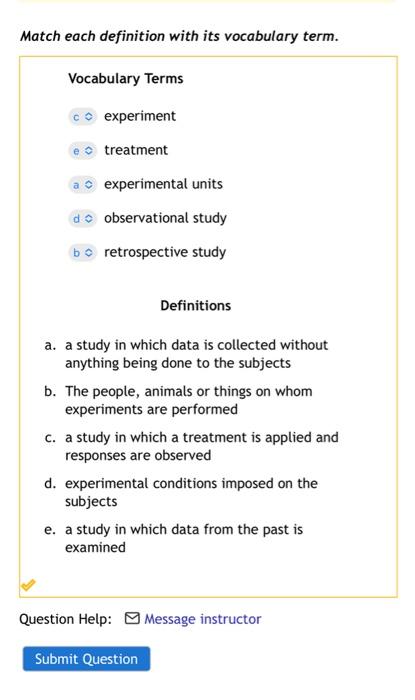 Solved Match each definition with its vocabulary term. | Chegg.com