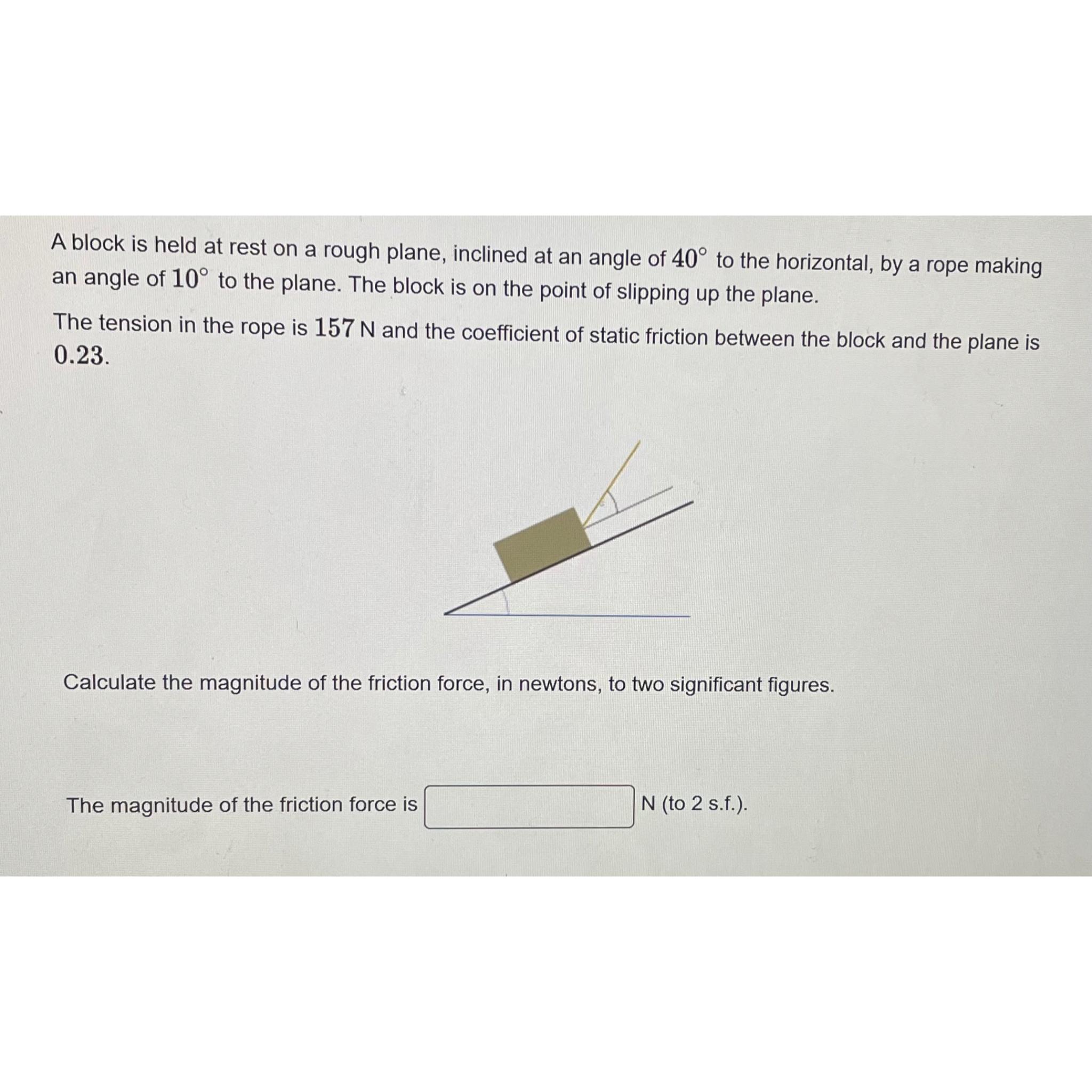 Solved A block is held at rest on a rough plane, inclined at | Chegg.com
